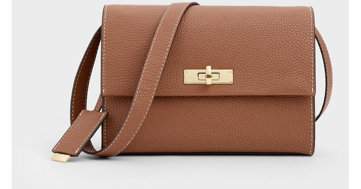 Charles & Keith Chance Turn-Lock Crossbody Bag in Brown | Lyst UK