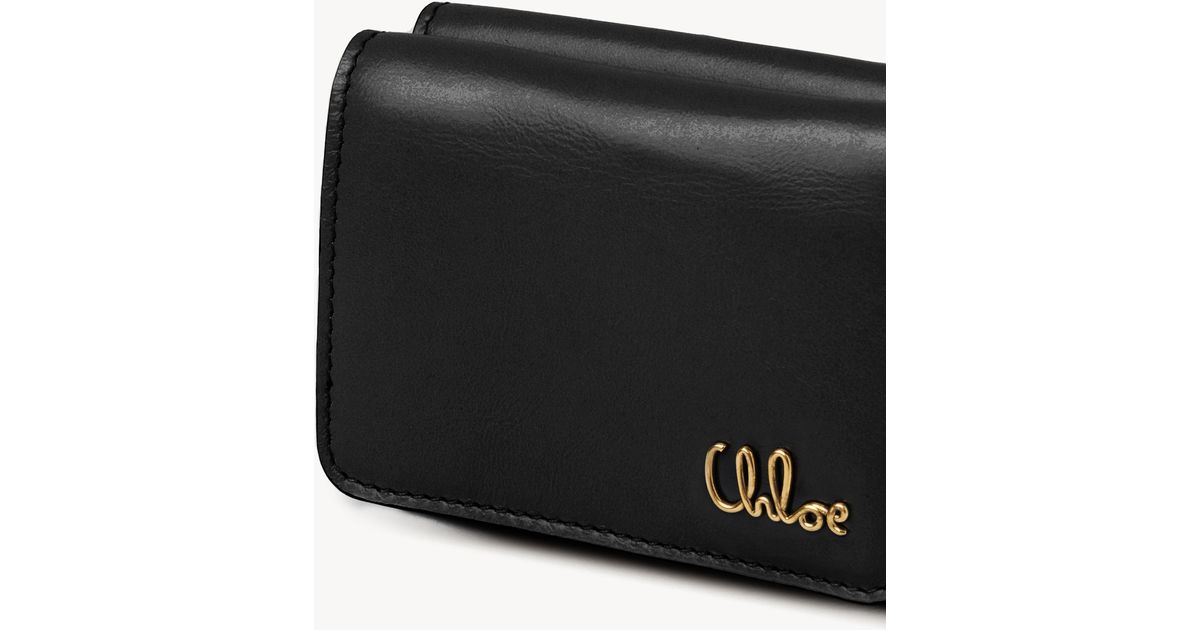 Chloé Mini Chloé Iconic Tri-fold In Shiny Leather in Black | Lyst