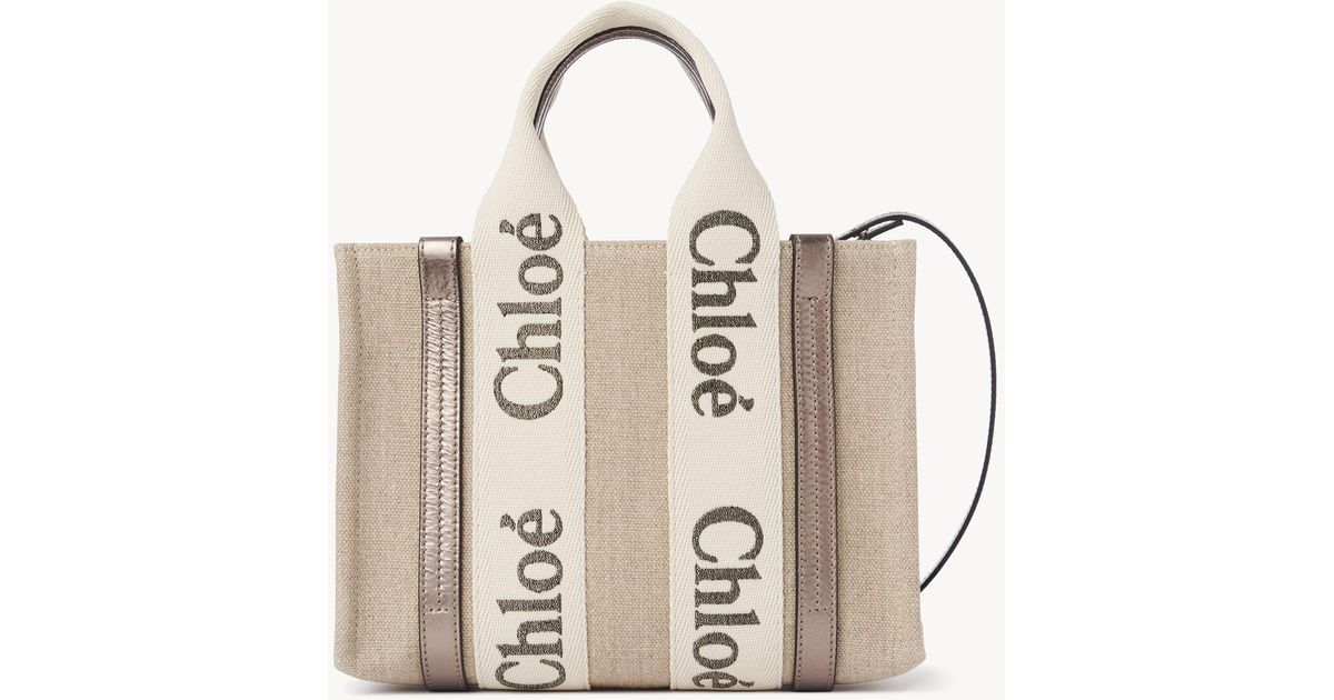 Chloé Small Woody Tote Bag In Linen & Leather | Lyst