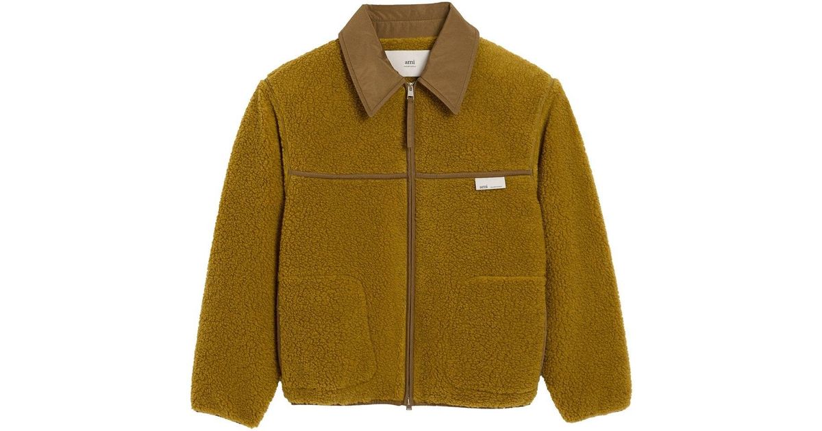 Ami Paris Wool Blend Fleece Jacket in Green for Men | Lyst UK