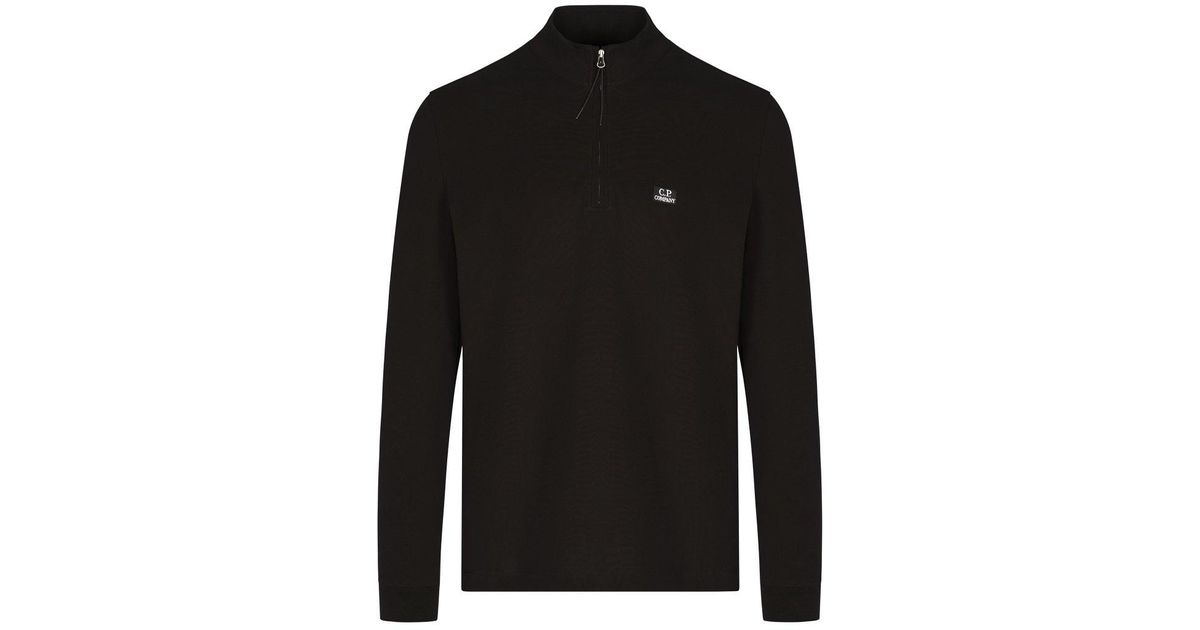 C.P. Company Quarter Zip Piquet Polo in Black for Men | Lyst UK