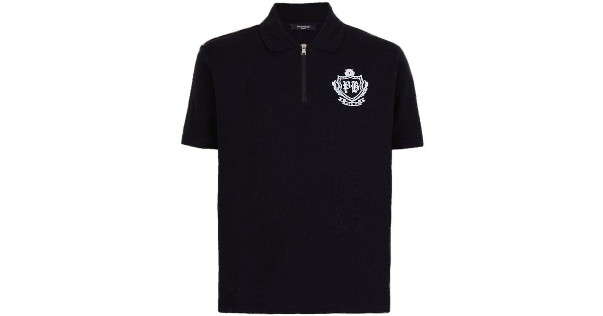 Balmain College Emblem Polo in Black for Men | Lyst UK