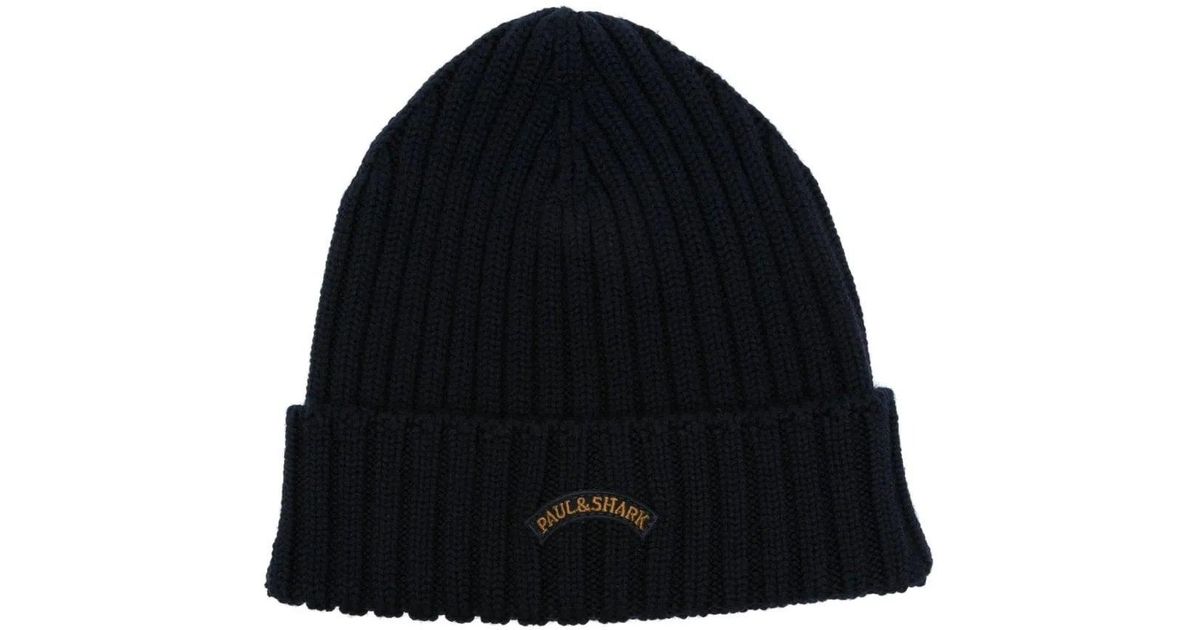 Paul & Shark Moon Badge Beanie in Blue for Men | Lyst UK
