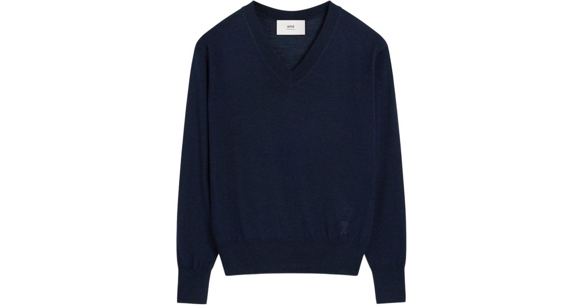 Ami Paris Tonal Adc V Neck Sweater in Blue for Men | Lyst UK