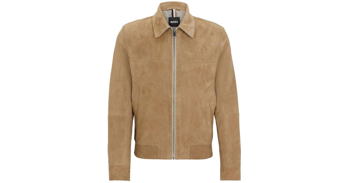 BOSS Malbano 4 Leather Jacket in Natural for Men | Lyst UK