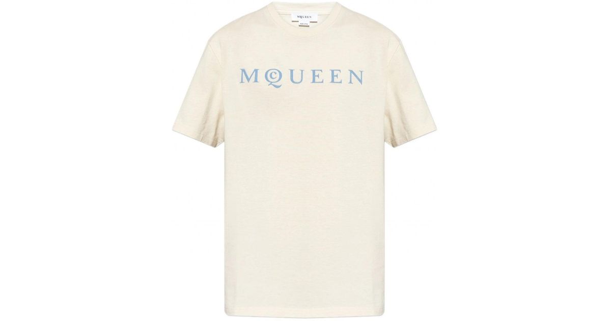 McQueen Flock Print Logo T Shirt in White for Men | Lyst UK