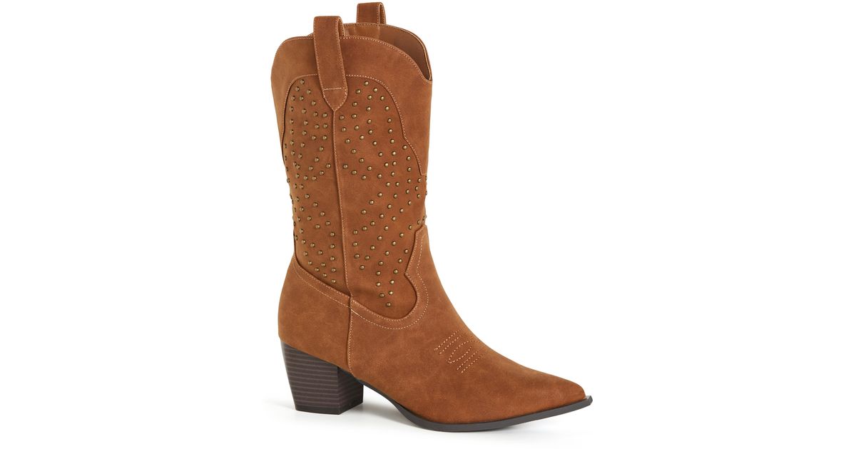 City Chic Plus Size Wide Fit Western Edge Boot in Brown | Lyst