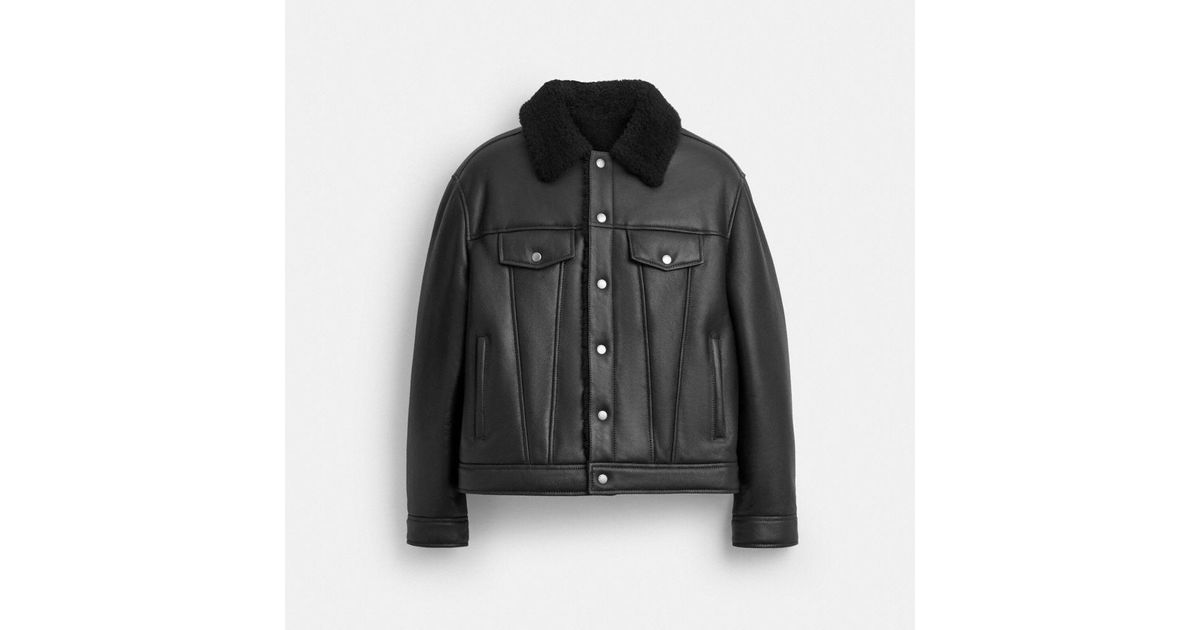 COACH Shearling Trucker Jacket in Black for Men | Lyst