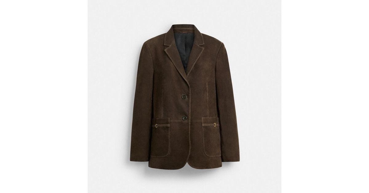 COACH Heritage C Suede Blazer in Brown | Lyst