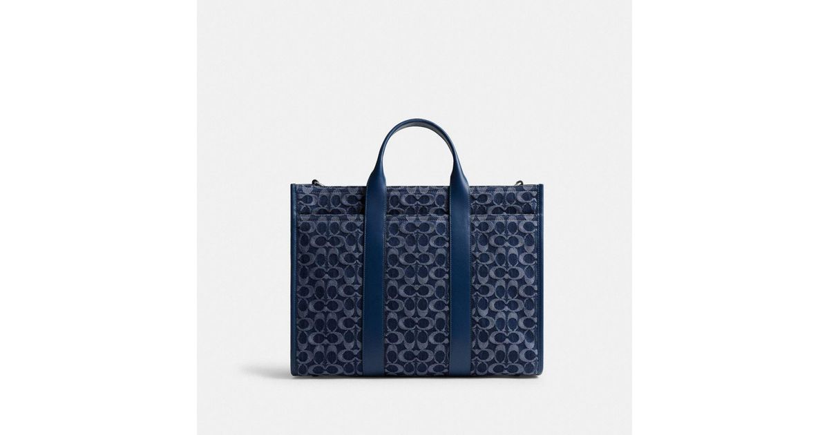 COACH Wesley Tote In Signature Denim in Blue for Men | Lyst