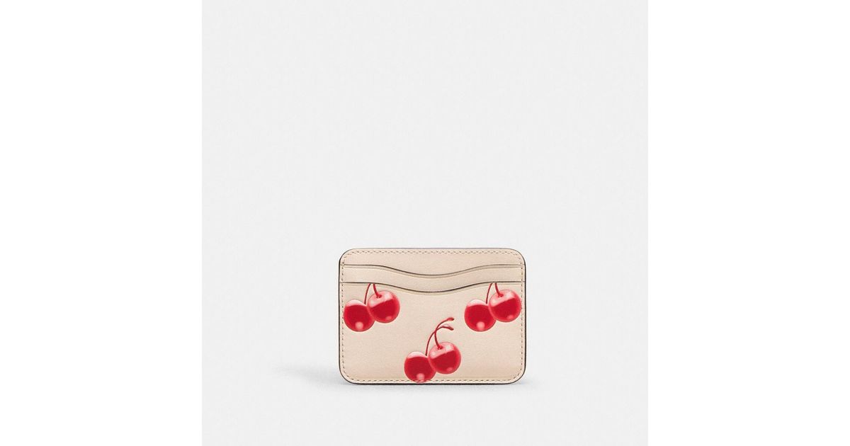 COACH Wavy Card Case In Regenerative Leather With Cherry Print in Red ...