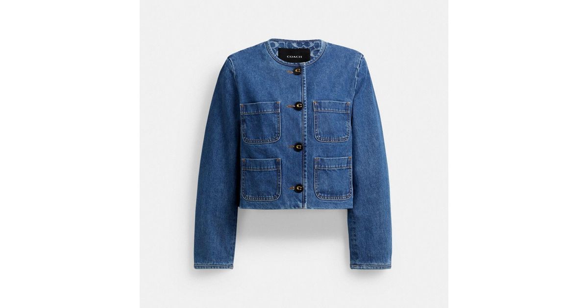 COACH Collarless Denim Jacket In Organic Cotton in Blue | Lyst