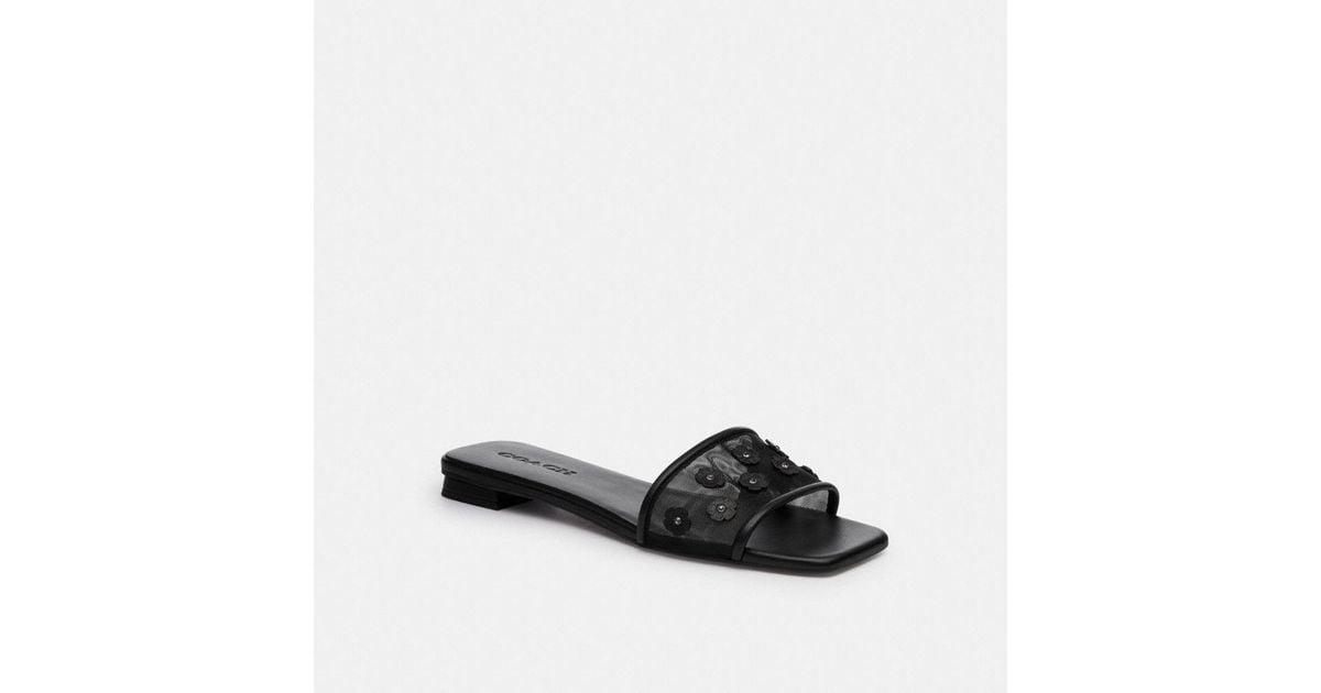 COACH Flat Sandal With Tea Rose in Black | Lyst
