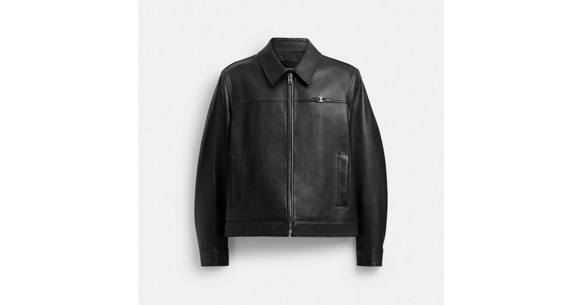 COACH Heritage C Lightweight Leather Jacket in Black for Men | Lyst