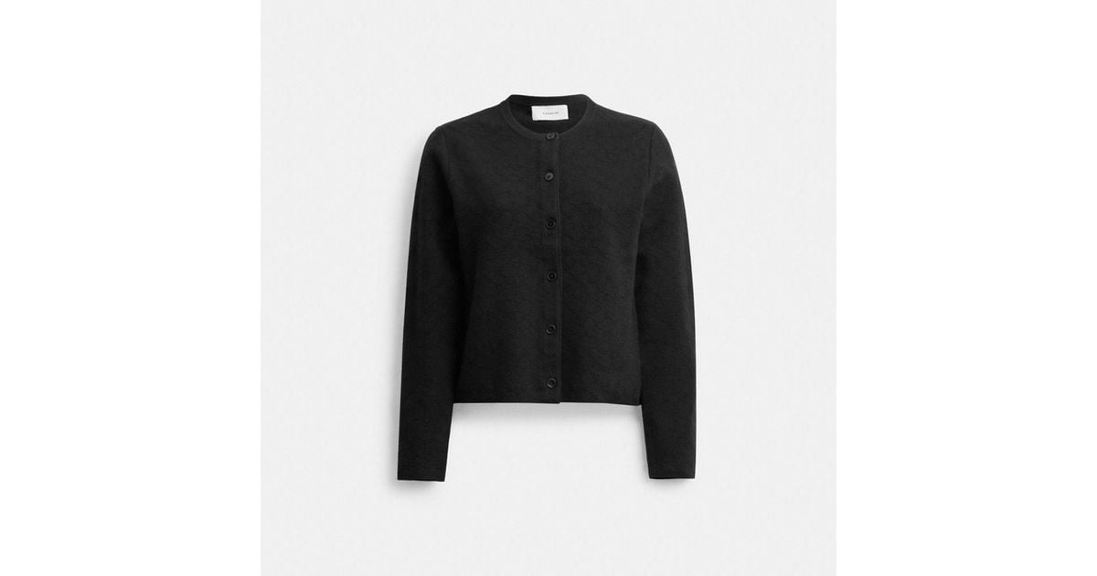 COACH Signature Knit Cropped Cardigan in Black | Lyst