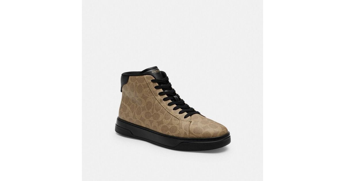 COACH High Line High Top Sneaker In Signature Canvas in Brown for Men ...