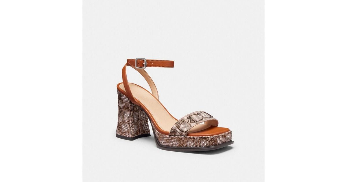 COACH Platform Sandal In Crystal Signature Jacquard in Brown | Lyst