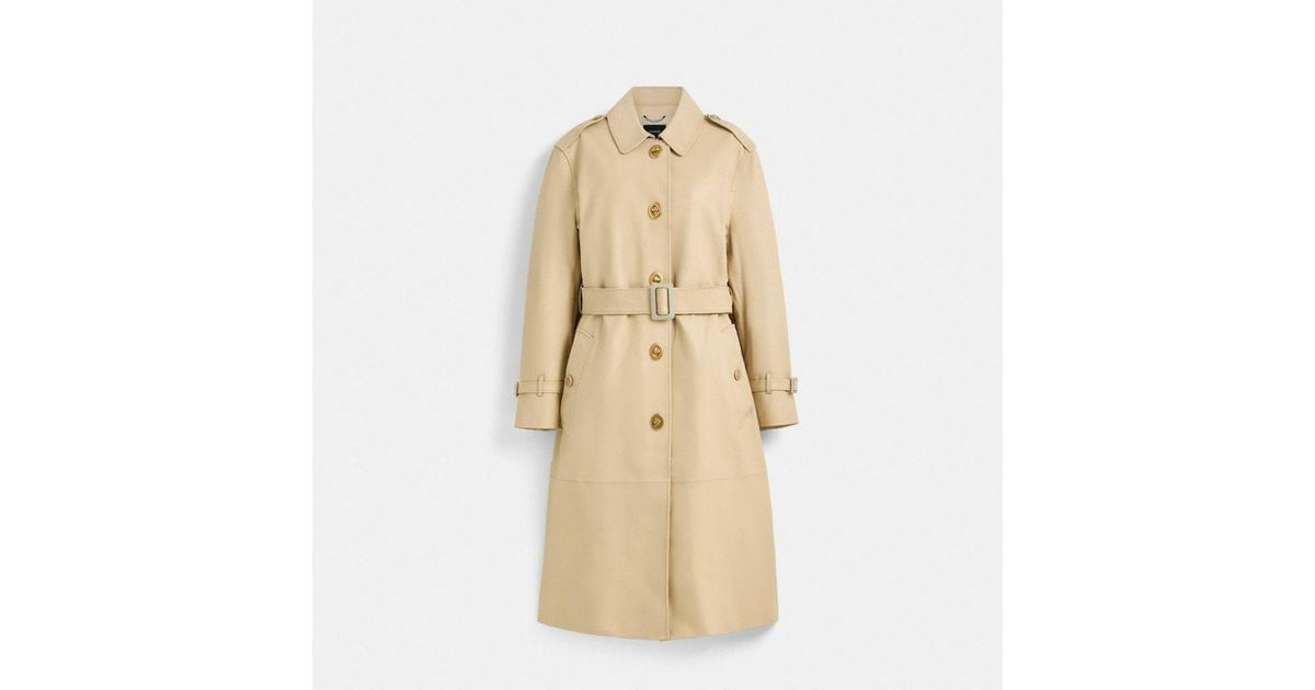 COACH Restored Lightweight Leather Trench Coat in Natural | Lyst