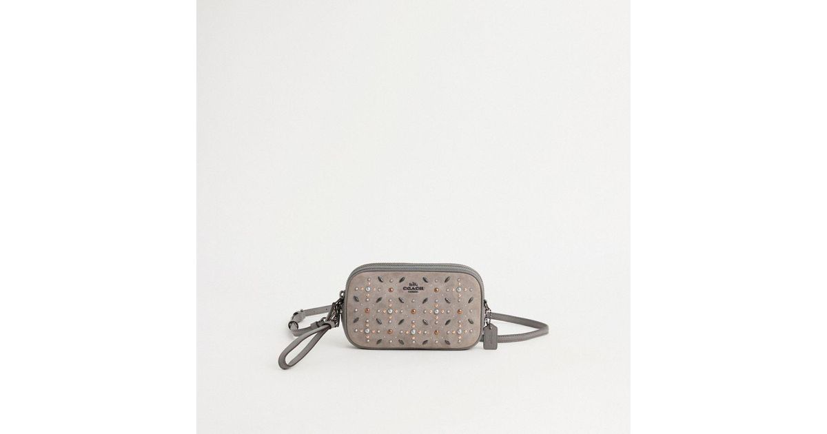 COACH Restored Sadie Crossbody Clutch With Prairie Rivets in Gray | Lyst
