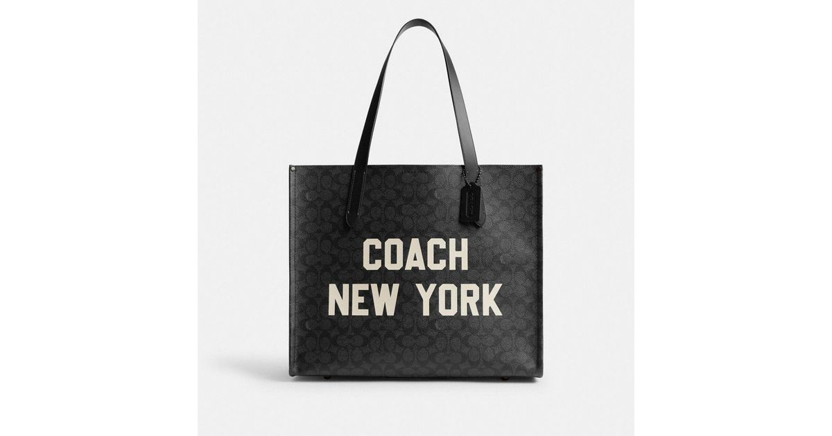 COACH Relay Tote Bag In Signature Canvas With Graphic in Black for Men ...