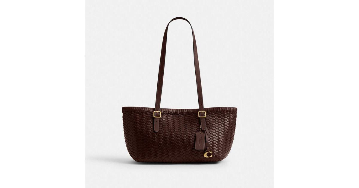 COACH Woven Swing Tote Bag in Brown | Lyst