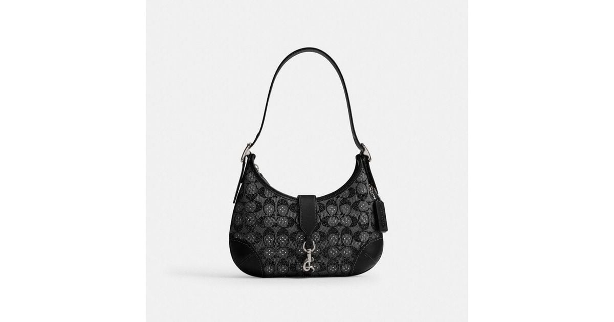 COACH Hamptons Hobo Bag In Crystal Signature Jacquard in Black | Lyst