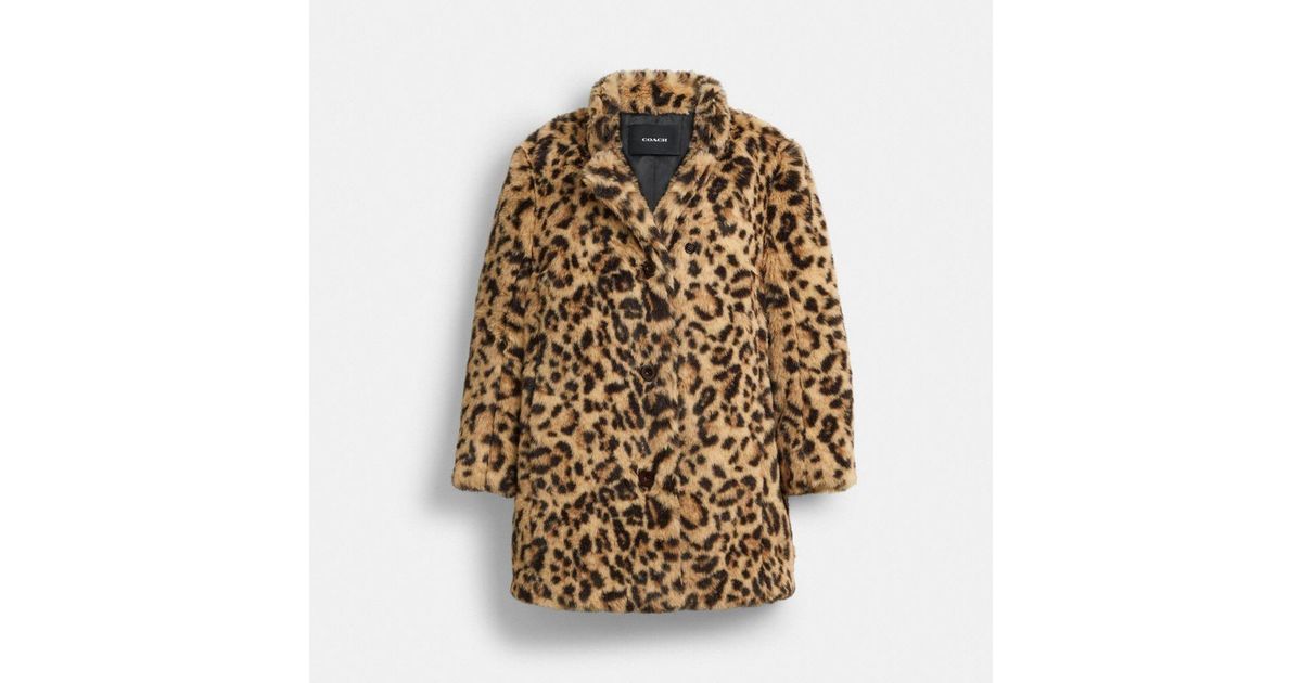 COACH Leopard Print Faux Fur Coat In Recycled Polyester in Natural | Lyst