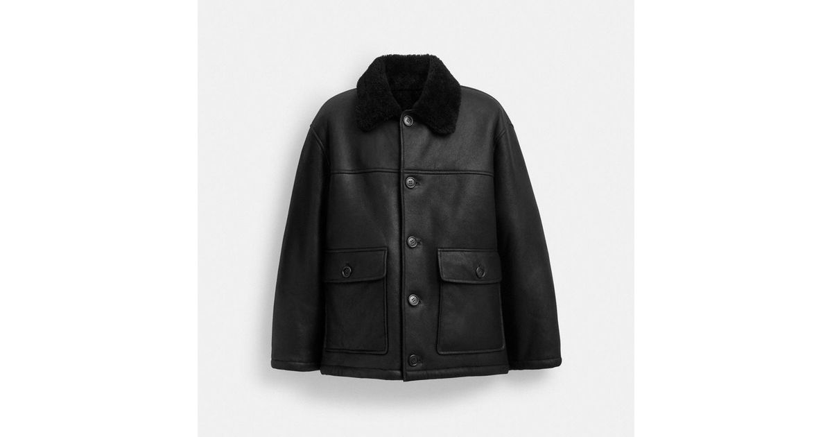 COACH Classic Shearling Coat in Black for Men | Lyst
