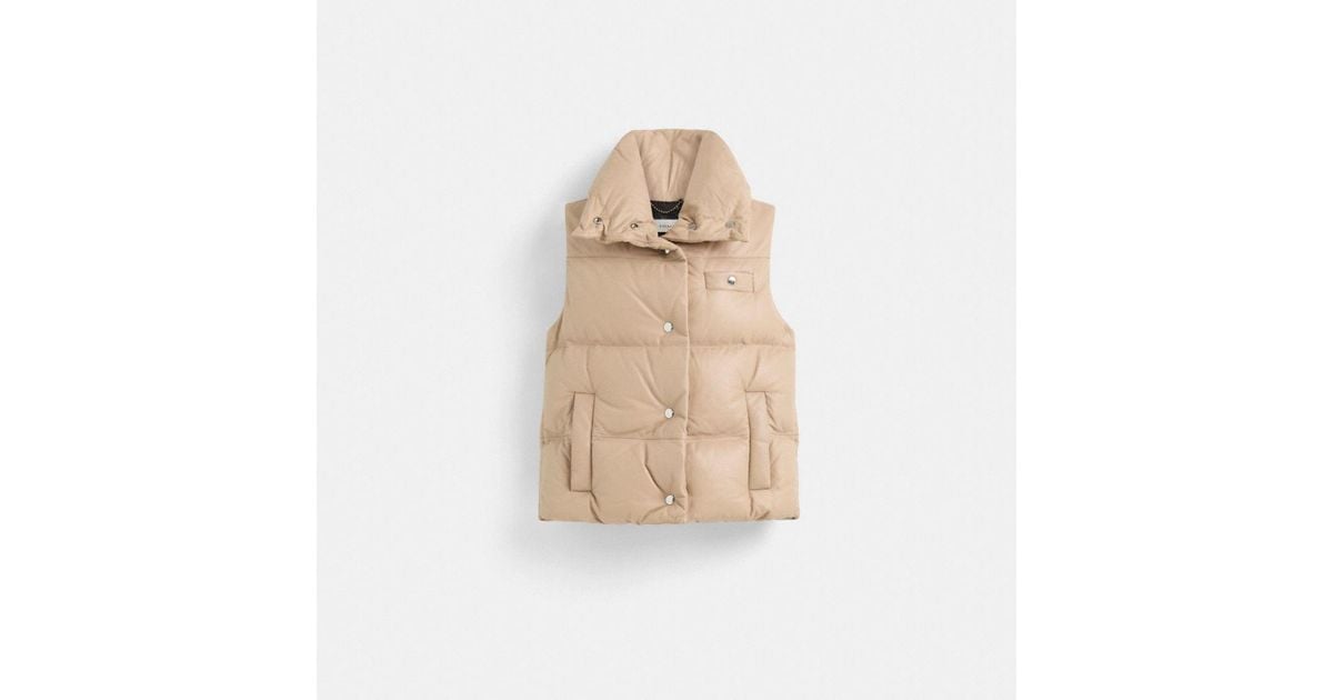COACH Restored Leather Puffer Vest in Natural | Lyst
