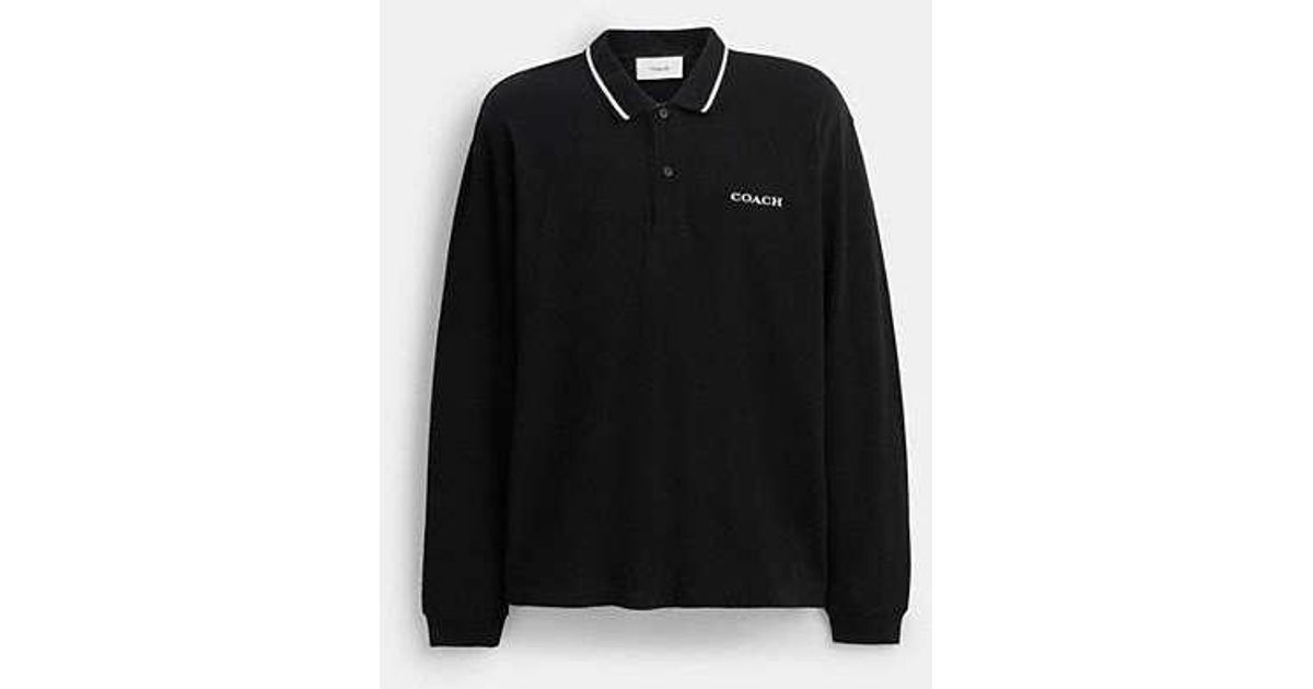 COACH Trim Long Sleeve Polo in Black for Men | Lyst UK