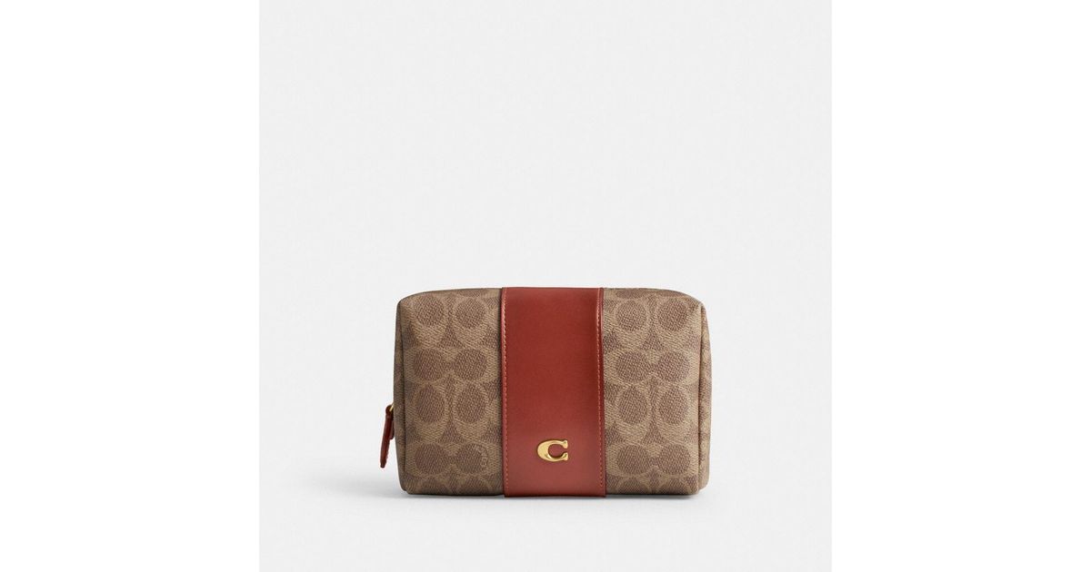 COACH Essential Cosmetic Pouch In Signature Canvas in Brown | Lyst Canada