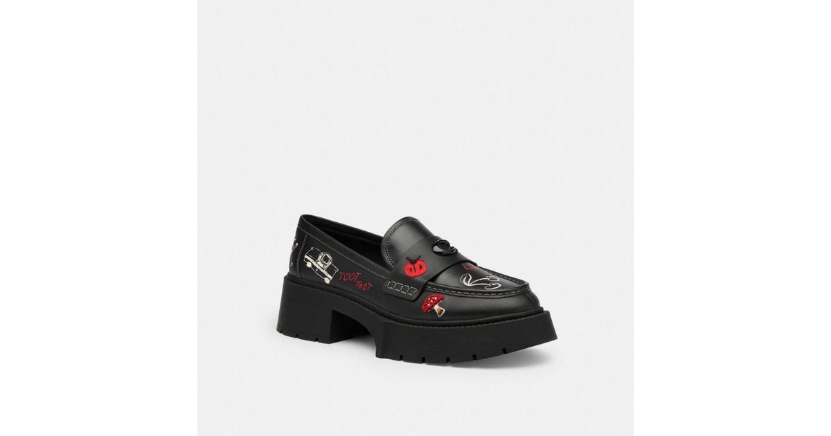 COACH Leah Platform Loafer With Sketch Print in Black | Lyst