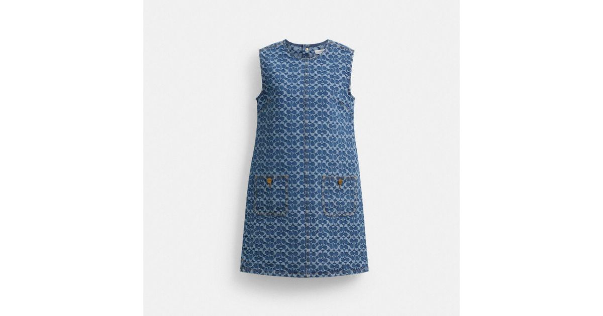 COACH Signature Denim Mini Dress In Organic Cotton in Blue | Lyst