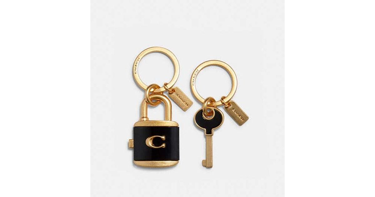 COACH Lock And Key Bag Charm Key Ring in Black | Lyst UK
