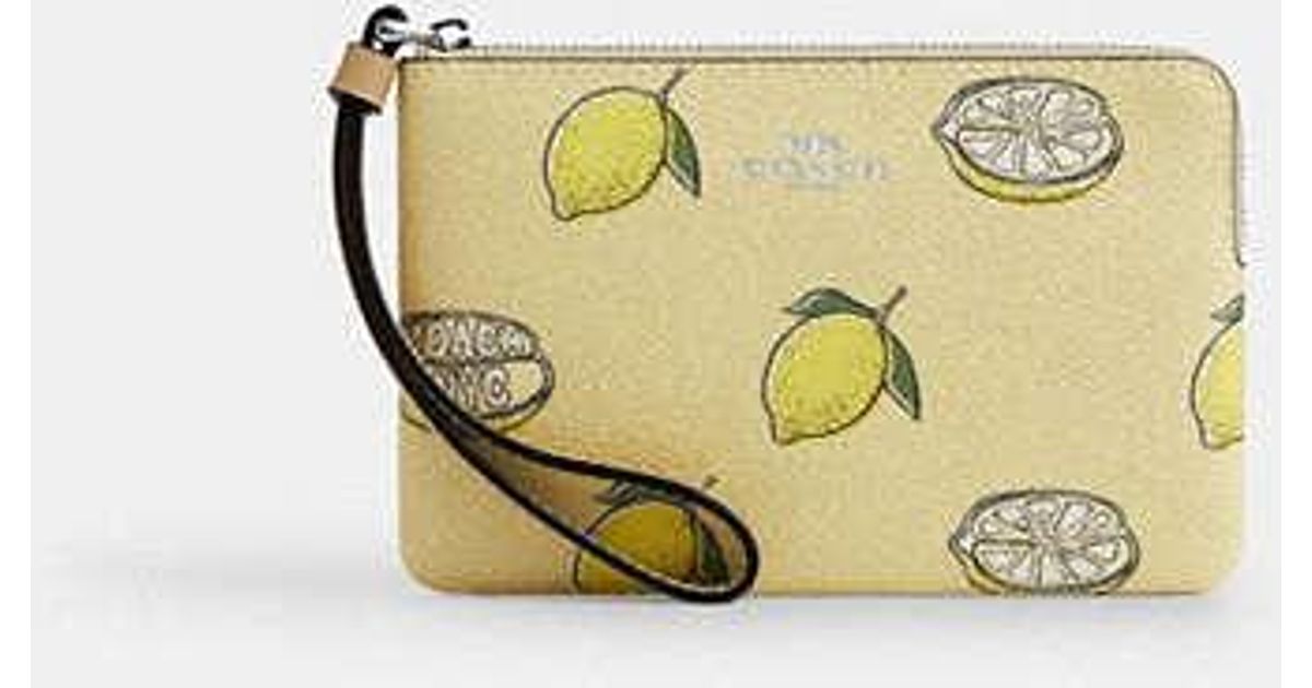 COACH Corner Zip Wristlet With Lemon Print in Black | Lyst UK