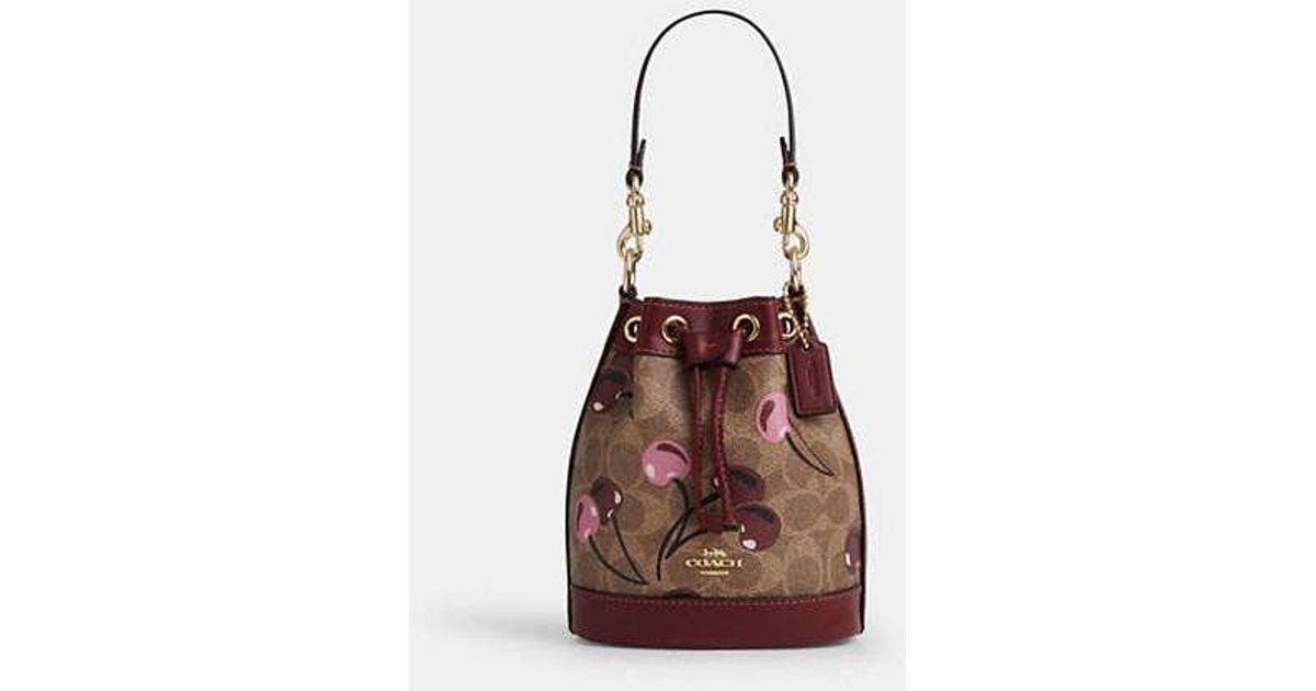 COACH Mini Bucket Bag With Cherry Print in Black | Lyst