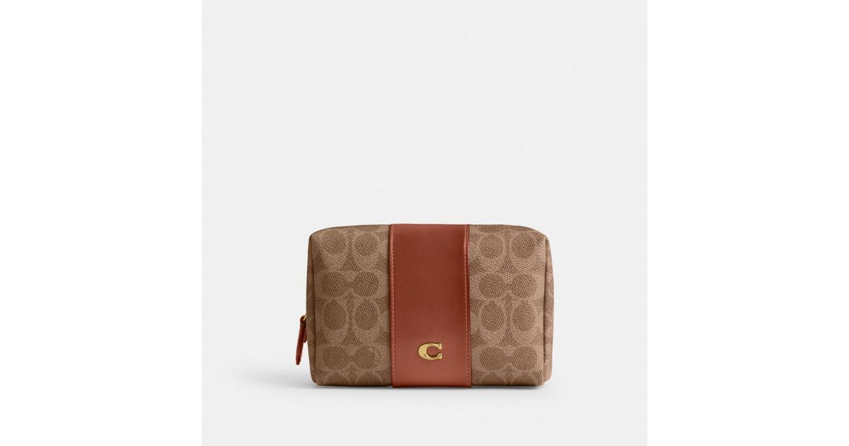 COACH Essential Cosmetic Pouch In Signature Canvas in Brown | Lyst
