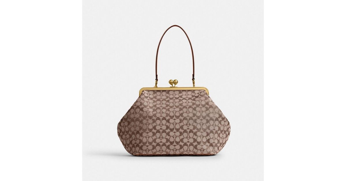 COACH Large Kisslock Frame Bag In Crystal Signature Jacquard in Gray | Lyst