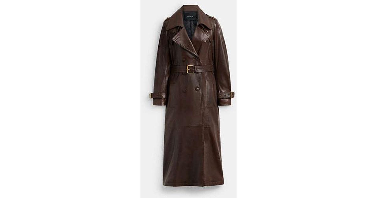 COACH Heritage C Double Breasted Leather Trench Coat in Black | Lyst UK