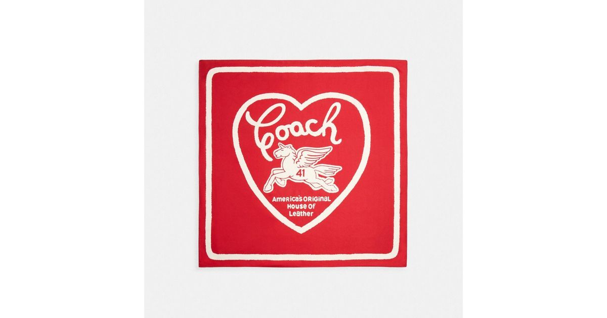 COACH Pegasus Print Silk Square Scarf in Red | Lyst