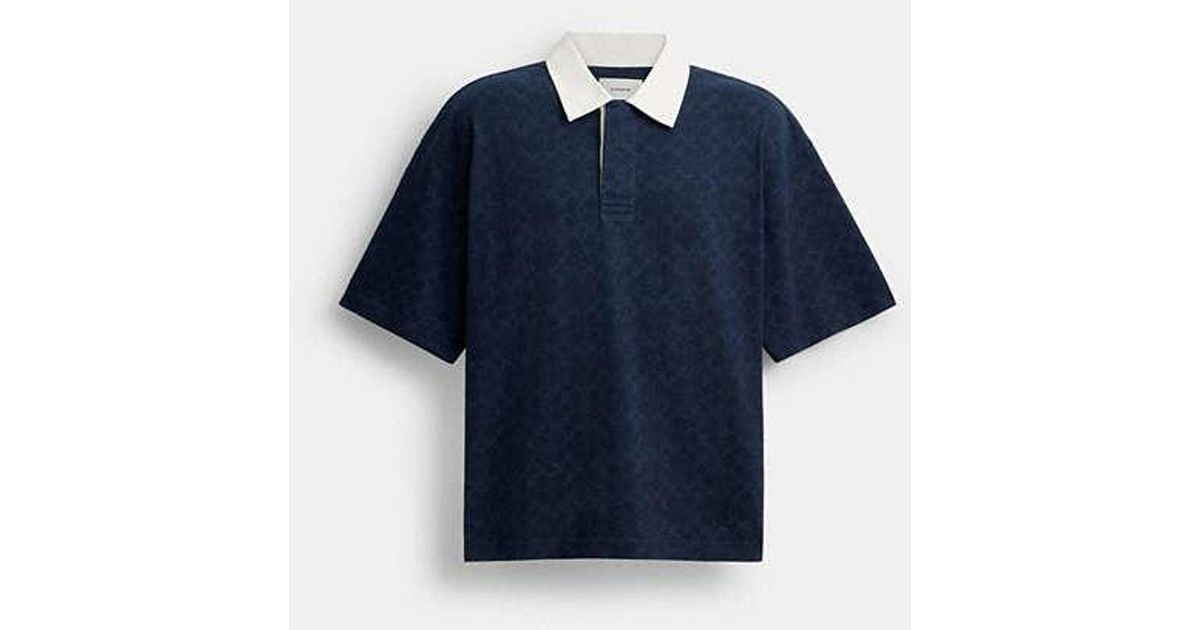 COACH Signature Relaxed Rugby Polo In Organic Cotton in Blue for Men ...