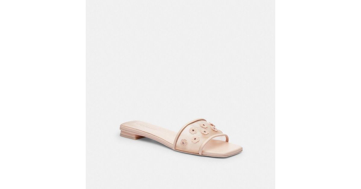 COACH Flat Sandal With Tea Rose in Pink | Lyst
