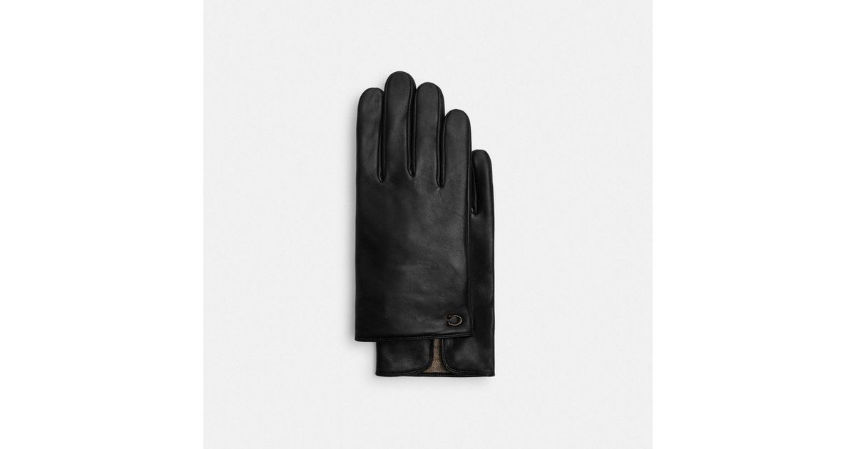 COACH Sculpted Signature Leather Tech Gloves in Black for Men | Lyst