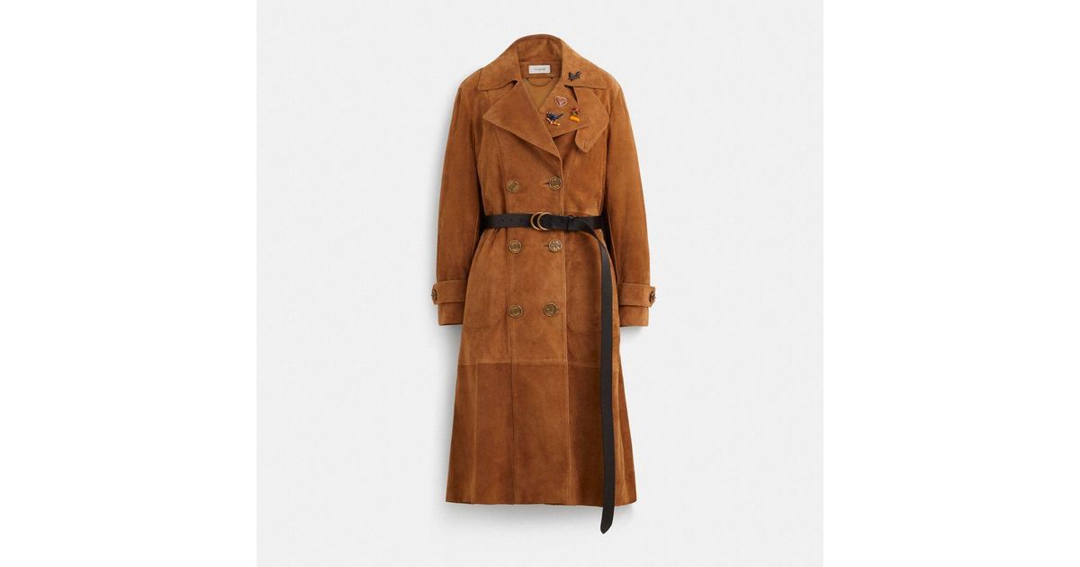 COACH Upcrafted Suede Trench Coat in Brown | Lyst