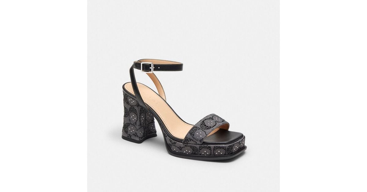 COACH Platform Sandal In Crystal Signature Jacquard in Black | Lyst