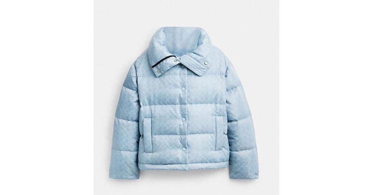 COACH Jacquard Short Puffer Jacket in Blue | Lyst