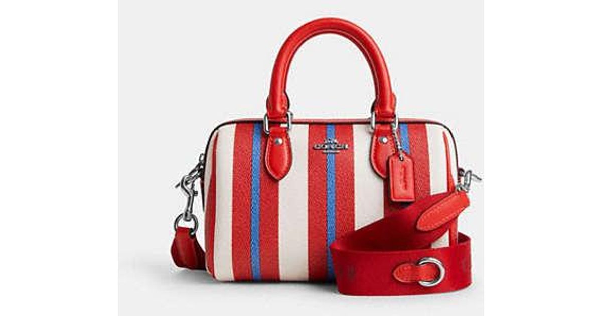 COACH Mini Rowan Crossbody With Stripe Print in Red | Lyst