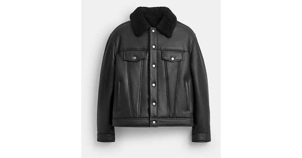 COACH Shearling Trucker Jacket in Black for Men | Lyst UK