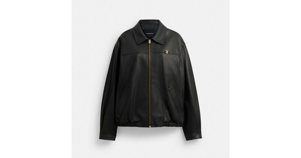 COACH Heritage C Plaque Oversized Leather Jacket in Black | Lyst