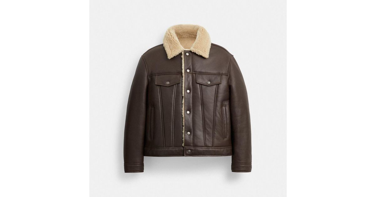 COACH Shearling Trucker Jacket in Brown for Men | Lyst